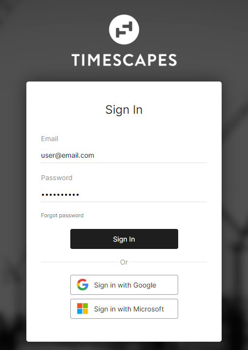 Logging in to Timescapes